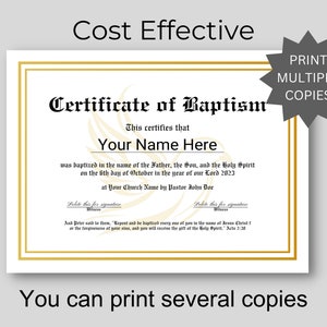BAPTISM CERTIFICATE TEMPLATE Customizable| Personalized Baptismal ...