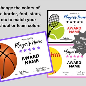 SPORTS Award Certificates BUNDLE | Editable High School Awards | End of ...