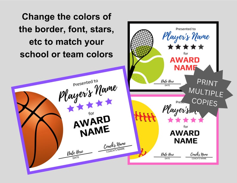SPORTS Award Certificates BUNDLE Editable High School Awards End of ...
