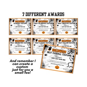 Halloween Costume Award Certificates - Best Costume, Scariest, Most ...