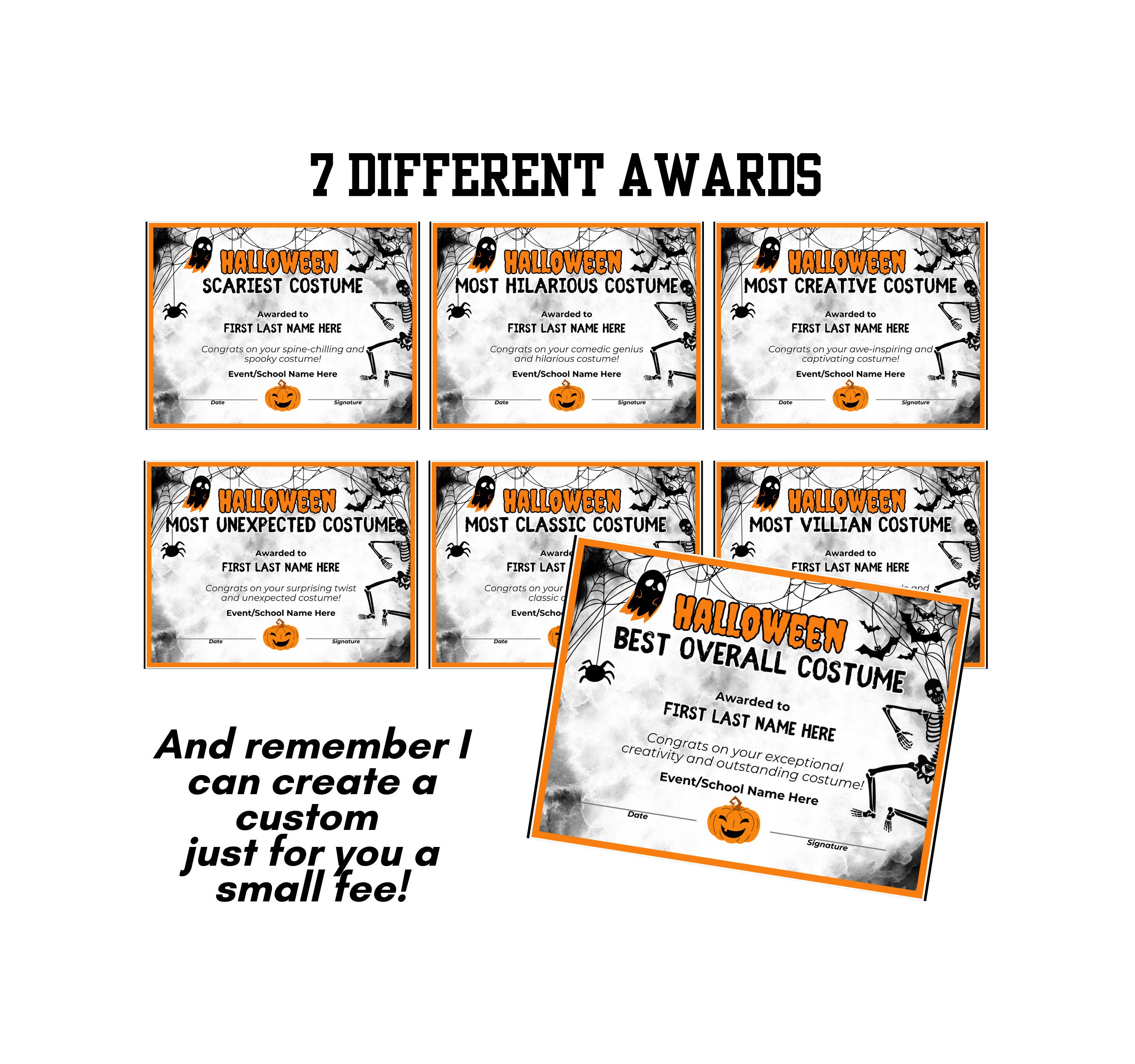 Halloween Costume Award Certificates - Best Costume, Scariest, Most ...