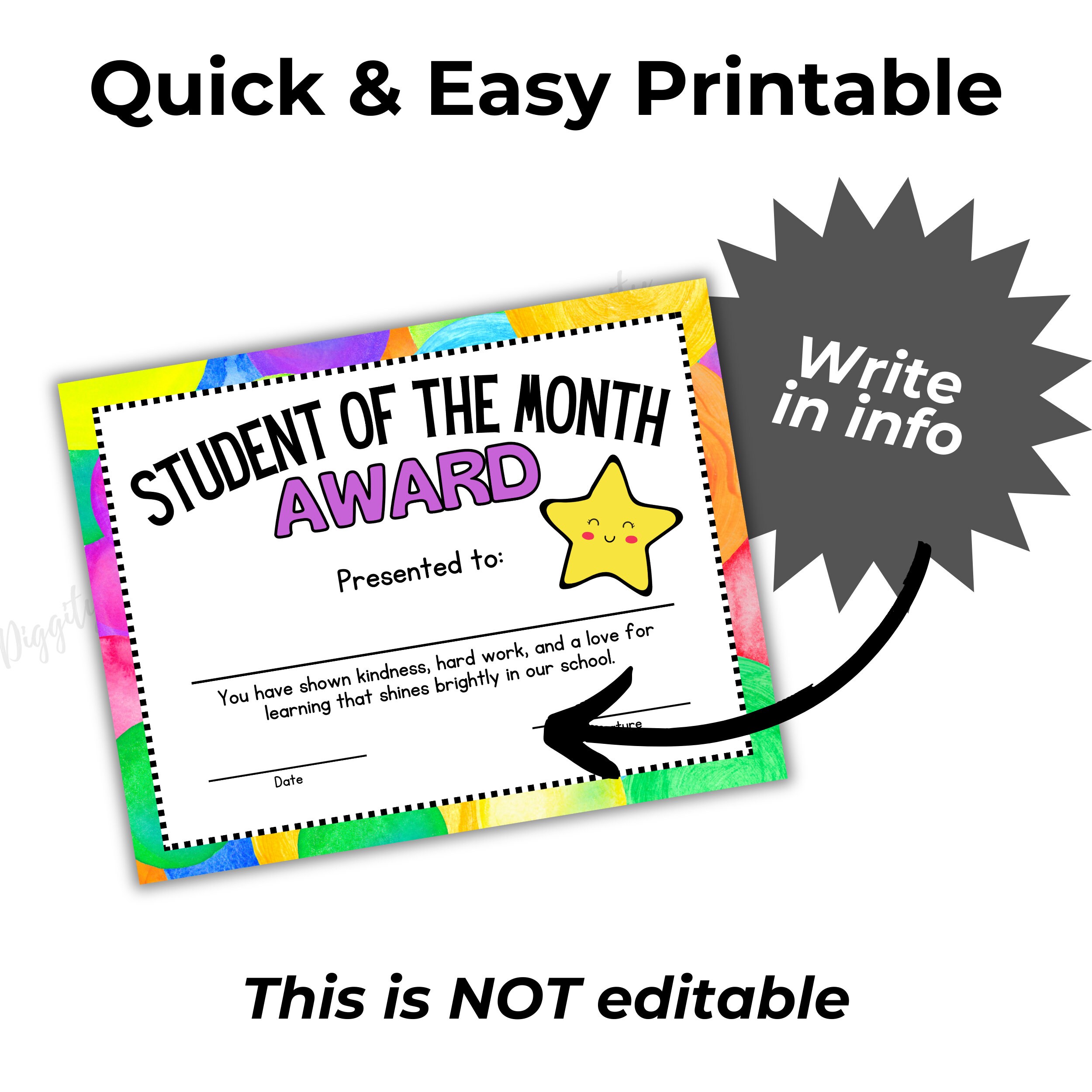 STUDENT of the MONTH Certificate School Award Printable PDF School ...