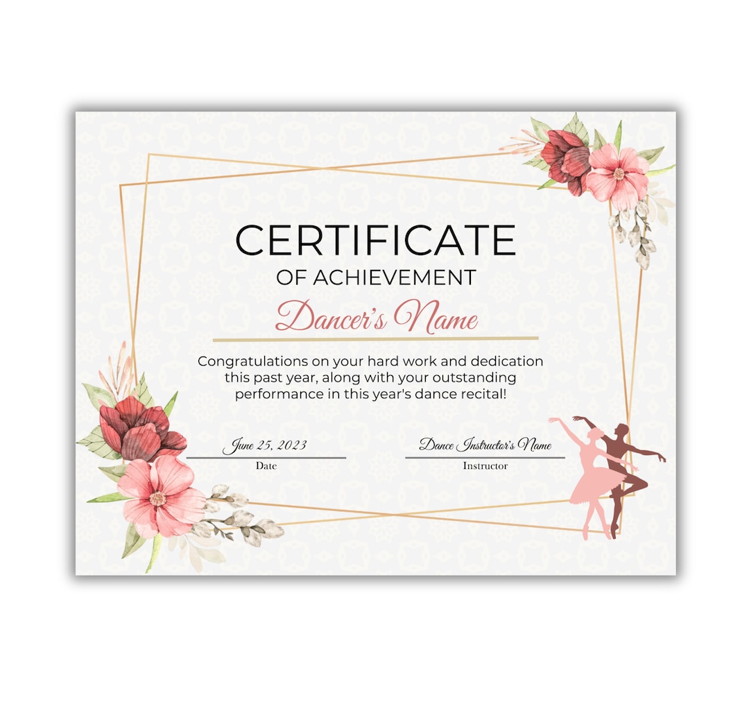 DANCE AWARD EDITABLE Certificates Bundle End of Year Floral Boho Top ...