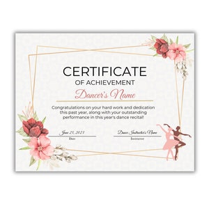 DANCE AWARD EDITABLE Certificates Bundle End of Year Floral Boho Top ...