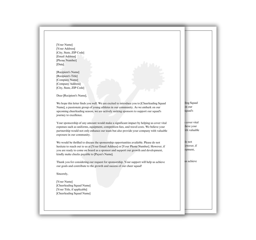 CHEER SPONSORSHIP LETTER: Customize and Support Your Local Cheer Squad ...