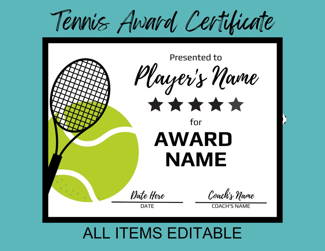 EDITABLE TENNIS Award Certificates Tennis Awards End of - Etsy