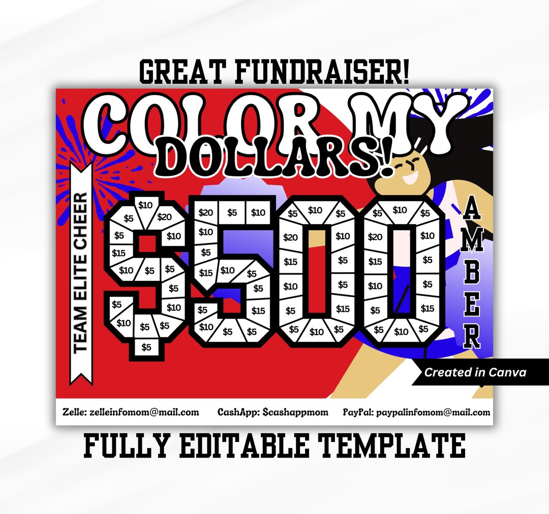 Cheer Fundraiser Template, Fully Editable, Color My Dollars ...
