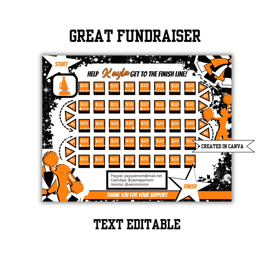 LARGE UNIQUE CHEER Fill in Fundraiser Game Board Editable Cheer ...