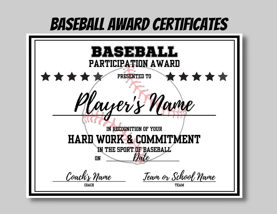 Baseball EDITABLE Certificates Baseball Awards End of Year Awards ...