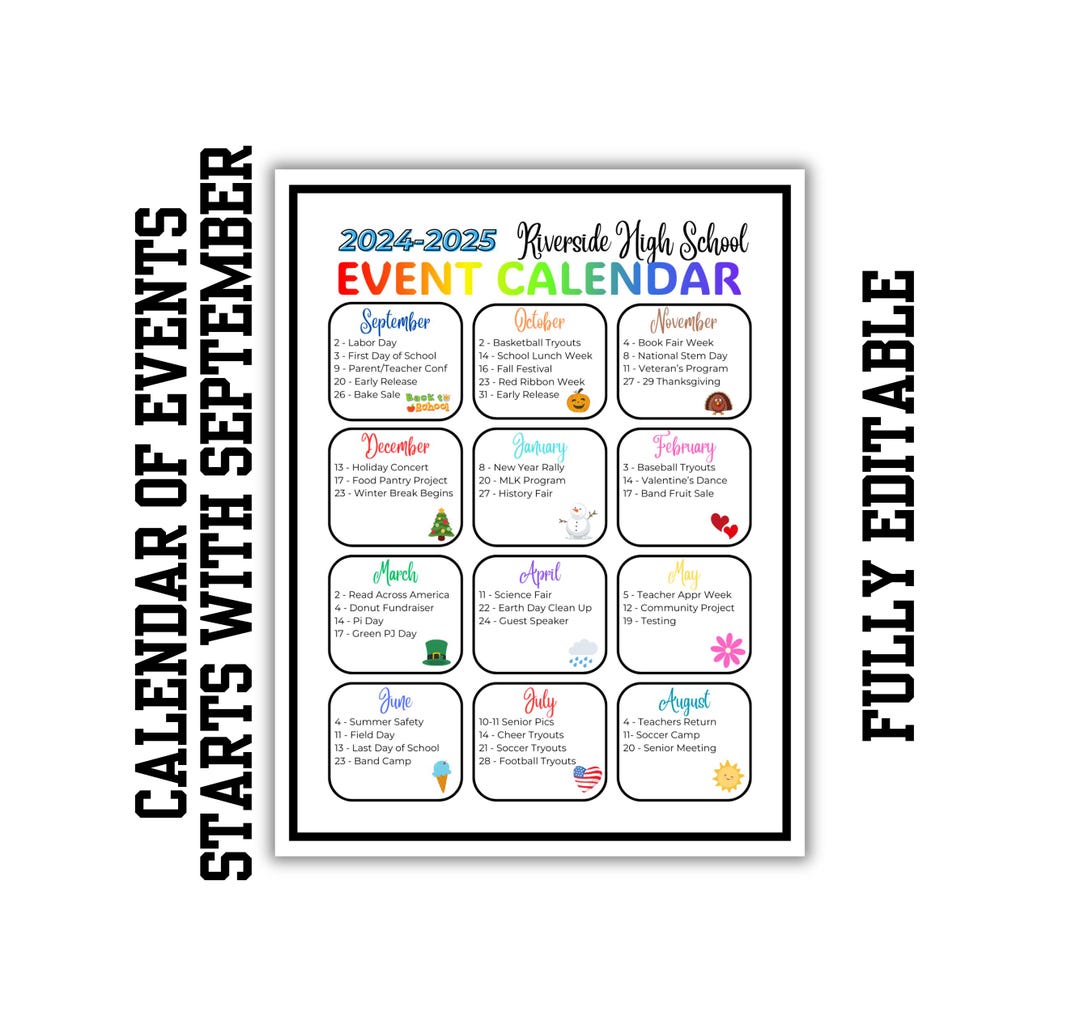 CALENDAR OF EVENTS, Starts With September, Planner, Events Template ...