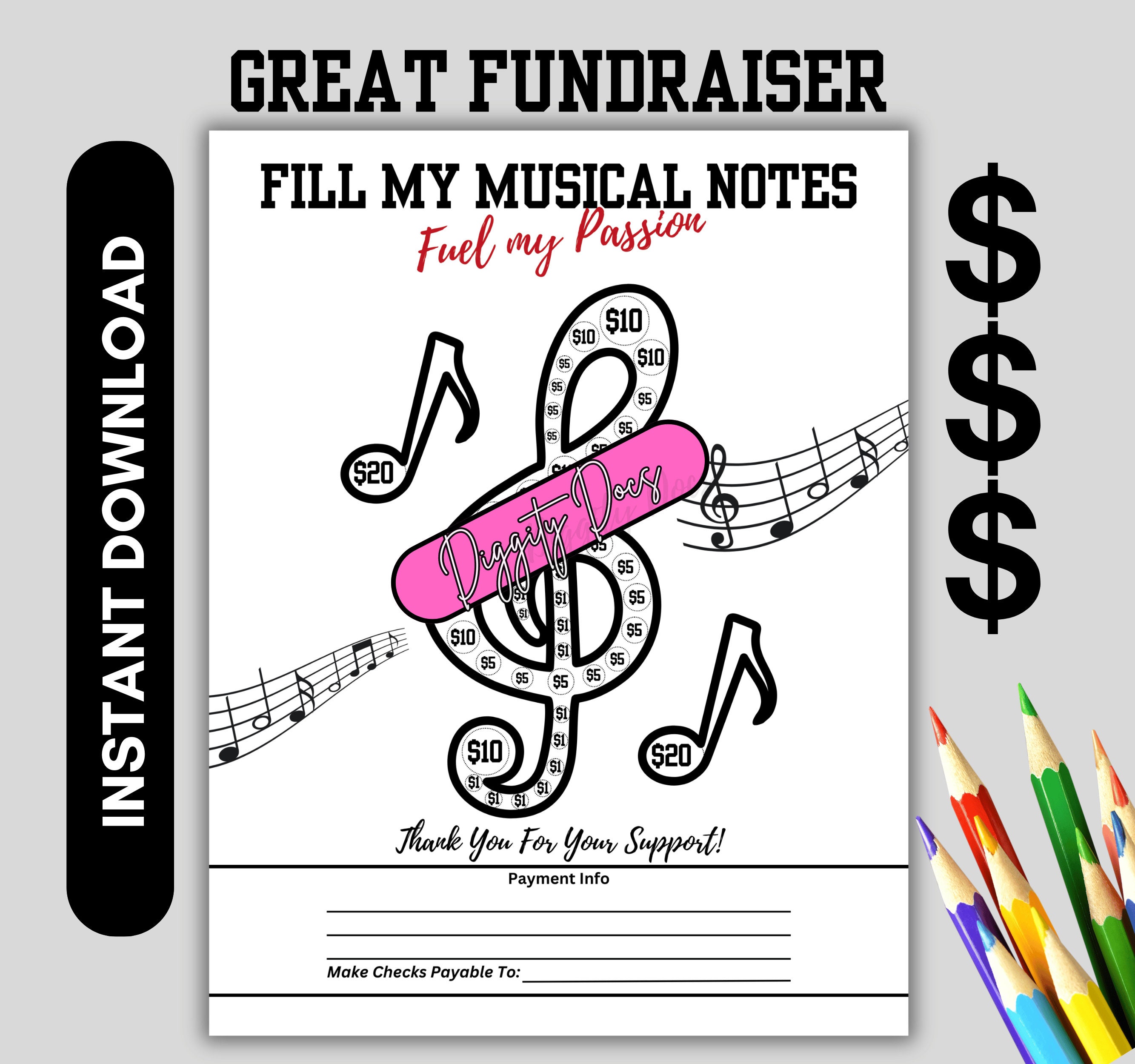 Fill My MUSIC NOTES: BAND High School Fundraiser | Printable 8.5x11 ...