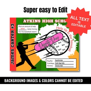 BASEBALL Fill in Fundraiser EDITABLE | Baseball Fundraising Sheet | AAU ...
