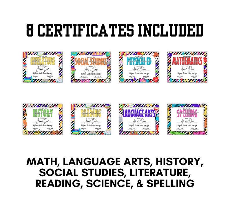 SCHOOL AWARDS Certificates for Several Subjects, Editable, End of Year ...