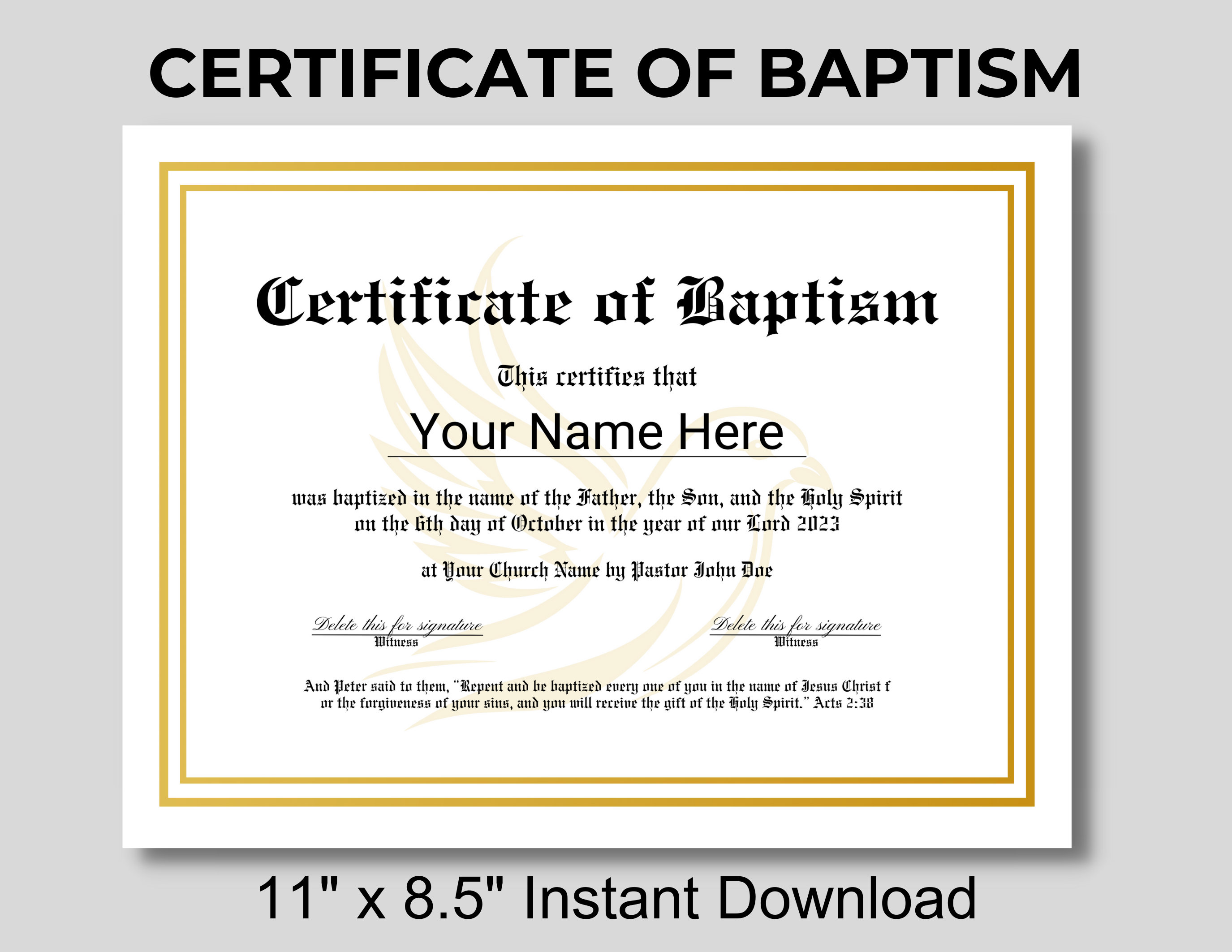 BAPTISM CERTIFICATE TEMPLATE Customizable| Personalized Baptismal ...