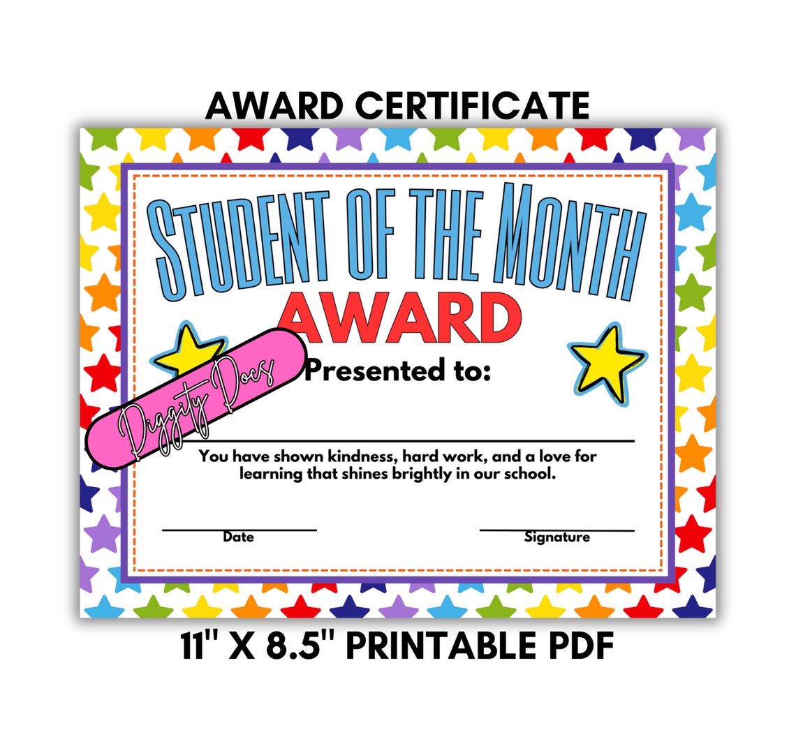 STUDENT of the MONTH Certificate - School Award Printable PDF | School ...