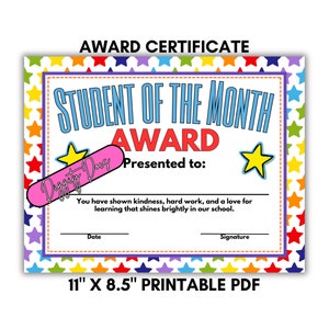 STUDENT of the MONTH Certificate - School Award Printable PDF | School ...