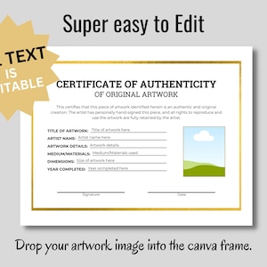 Artwork Certificate of Authenticity Template Digital Download ...