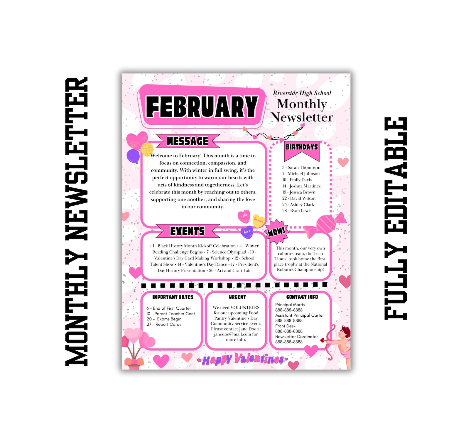 FEBRUARY MONTHLY NEWSLETTER, All Elements Are Editable, Great for ...