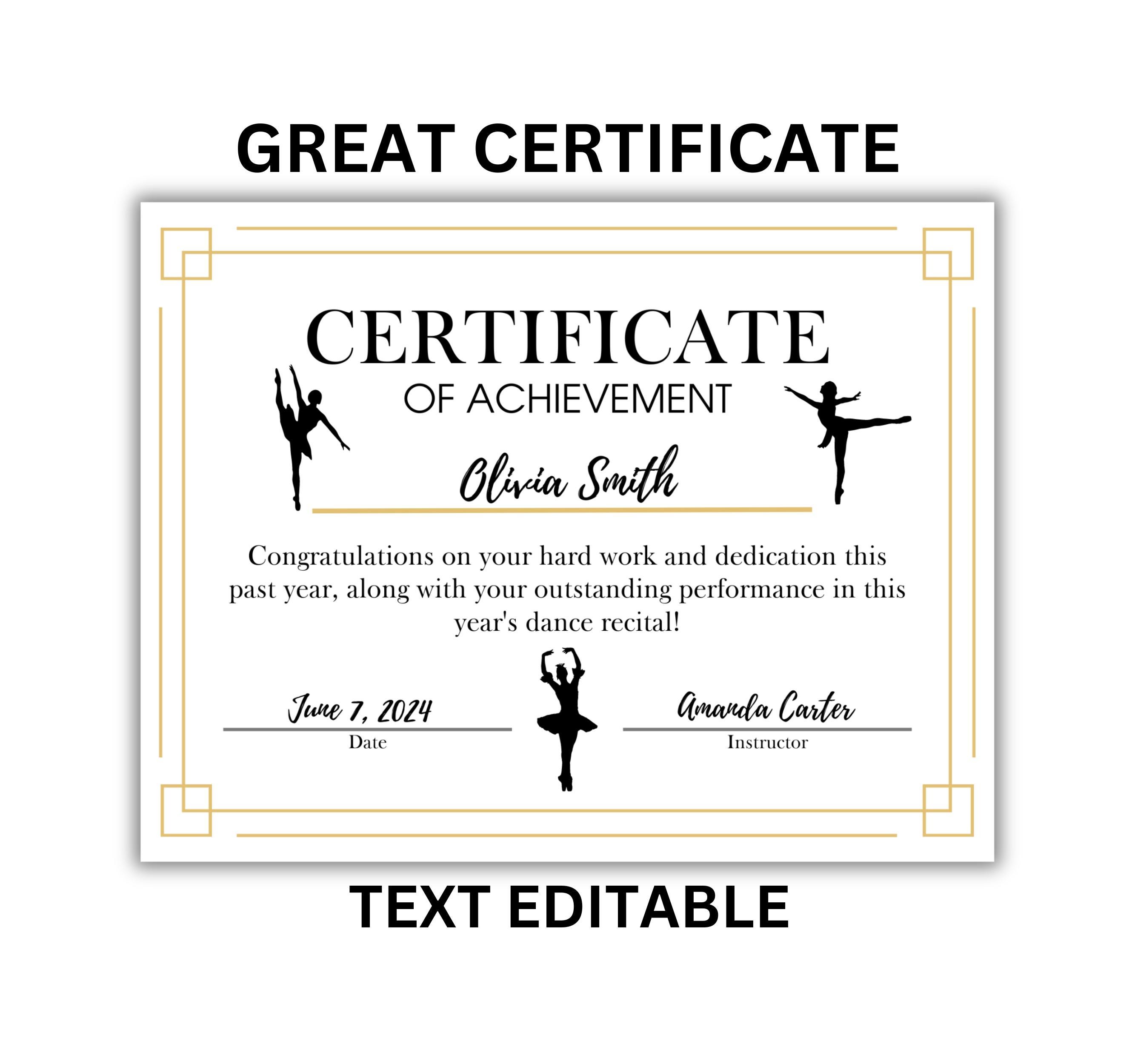 DANCE RECITAL EDITABLE Certificates | Dance Awards | Best Dancer ...