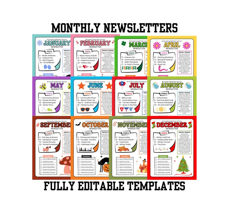MONTHLY NEWSLETTER, All Elements Are Editable, Great for Schools, Clubs ...