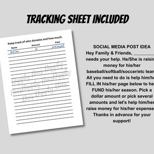 BASEBALL Fill in Fundraiser EDITABLE Baseball Fundraising Sheet AAU ...