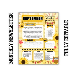 SEPTEMBER MONTHLY NEWSLETTER, All Elements Are Editable, Great for ...