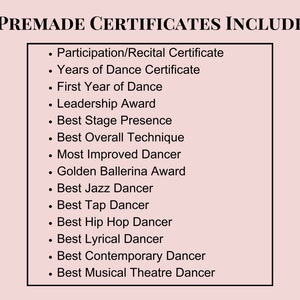 DANCE CERTIFICATES With Your LOGO | Best Overall Dancer, Top Tap Dancer ...