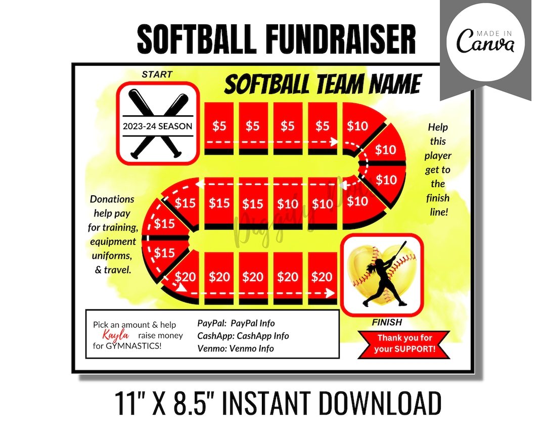 UNIQUE SOFTBALL Fill in Fundraiser Game Board Editable Softball ...