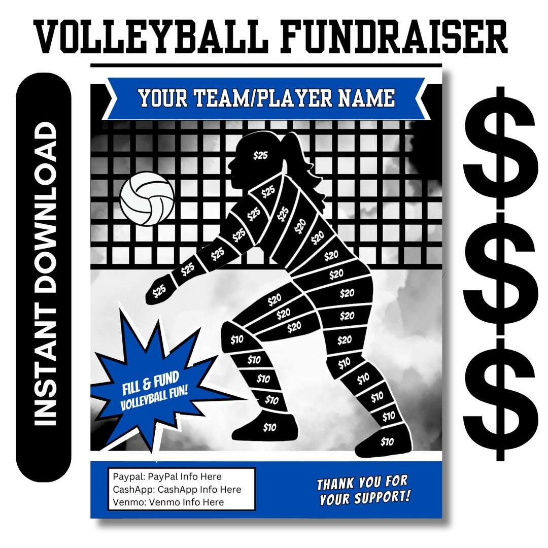 EDITABLE VOLLEYBALL Fill in Fundraiser Template Volleyball Fill & Fund ...