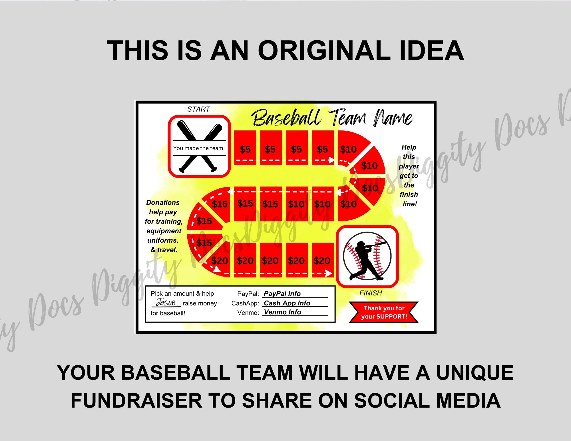 UNIQUE BASEBALL Fill in Fundraiser Game Board Editable - Etsy