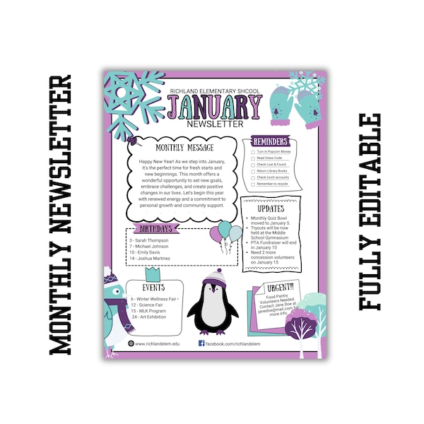 January Newsletter Daycare Template - Etsy