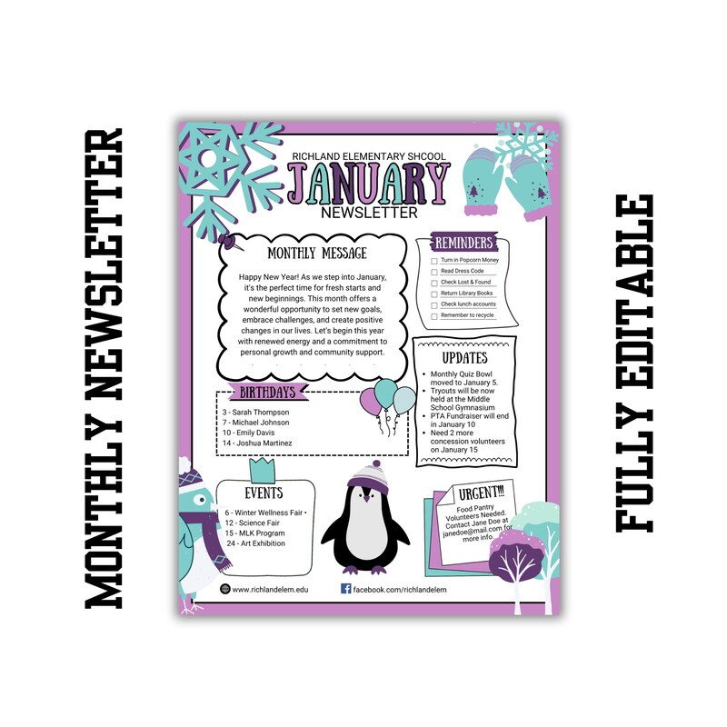 January Newsletter Daycare Template - Etsy