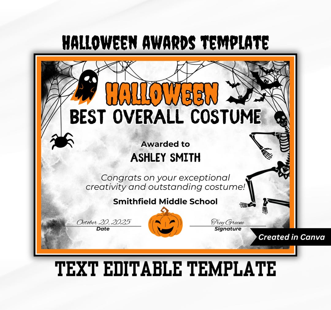 Halloween Costume Award Certificates - Best Costume, Scariest, Most ...