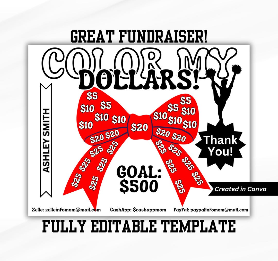 FULLY EDITABLE Cheer Fundraiser Template, Color My Dollars, Fundraising ...