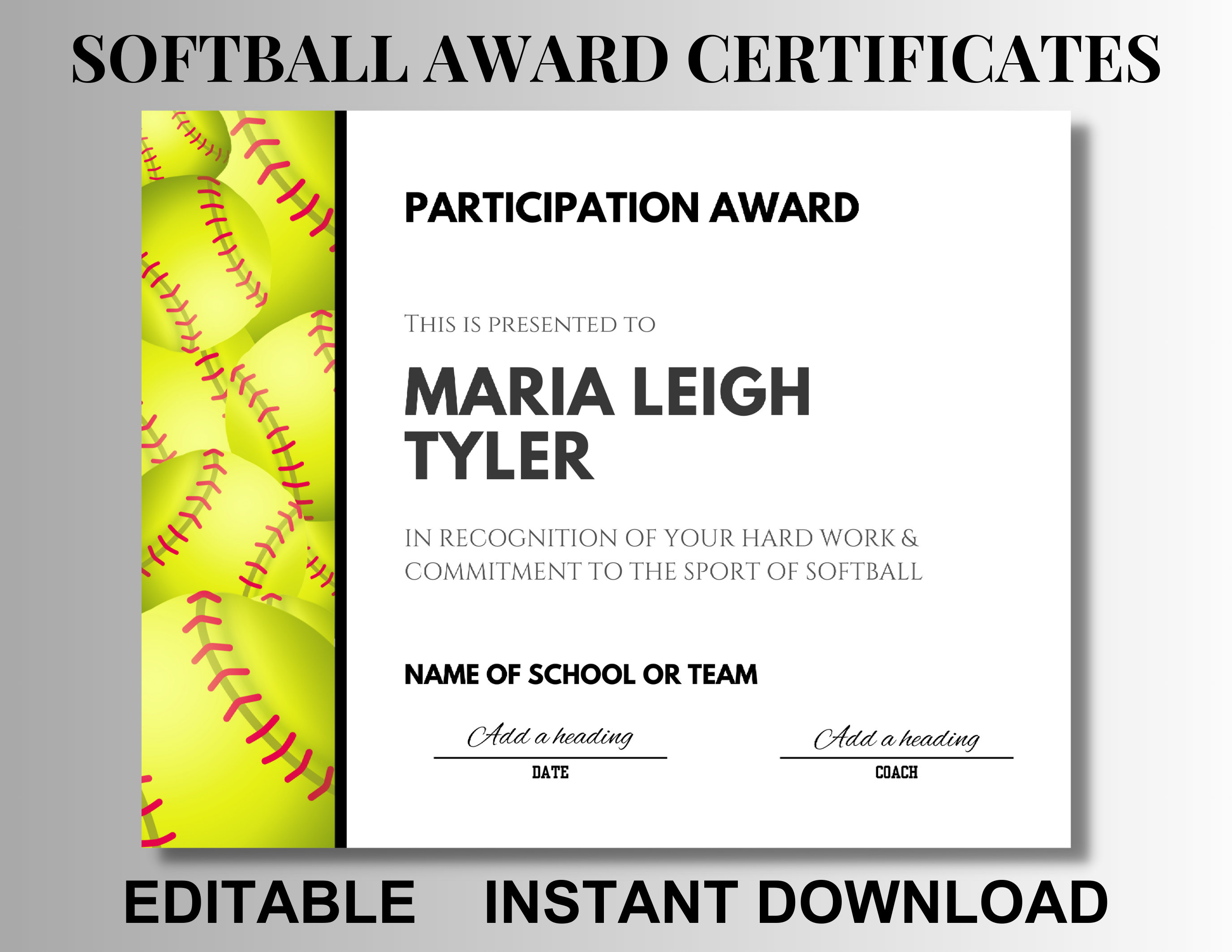 SOFTBALL Award Certificate Templates MVP Award Softball - Etsy