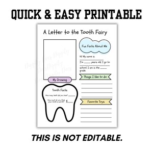 Letter to the Tooth Fairy PDF Printable | Instant Download | Tooth ...