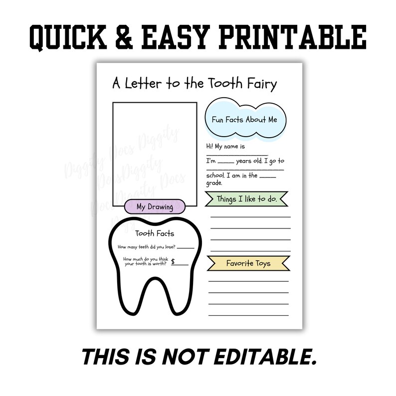 Letter to the Tooth Fairy PDF Printable Instant Download Tooth Fairy ...