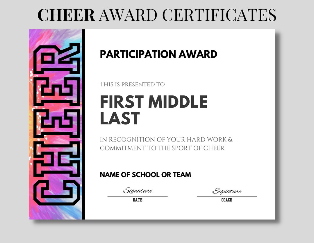 CHEER Award Certificate Templates MVP Award Cheer Editable Certificates ...