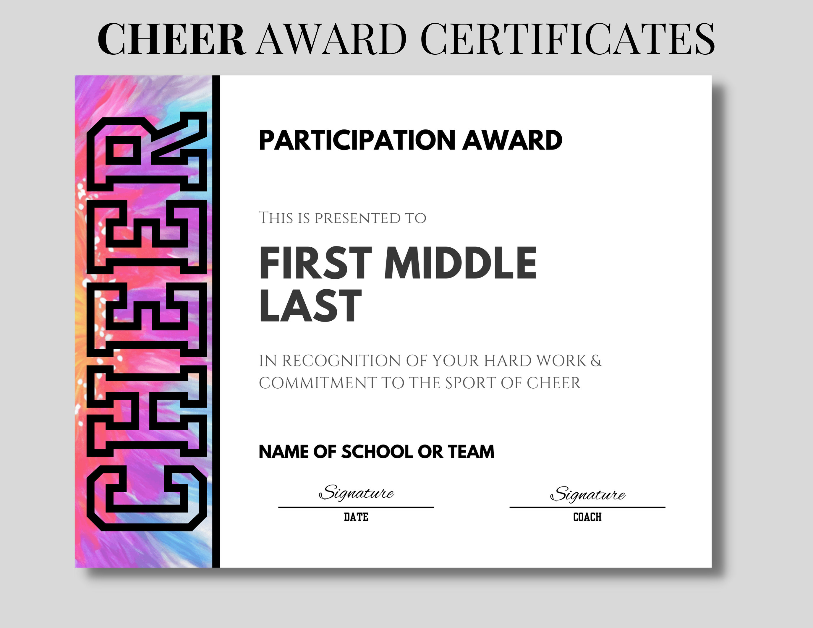 CHEER Award Certificate Templates | MVP Award | Cheer Editable ...