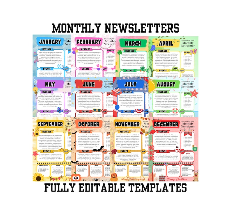 MONTHLY NEWSLETTER, All Elements Are Editable, Great for Schools, Clubs ...