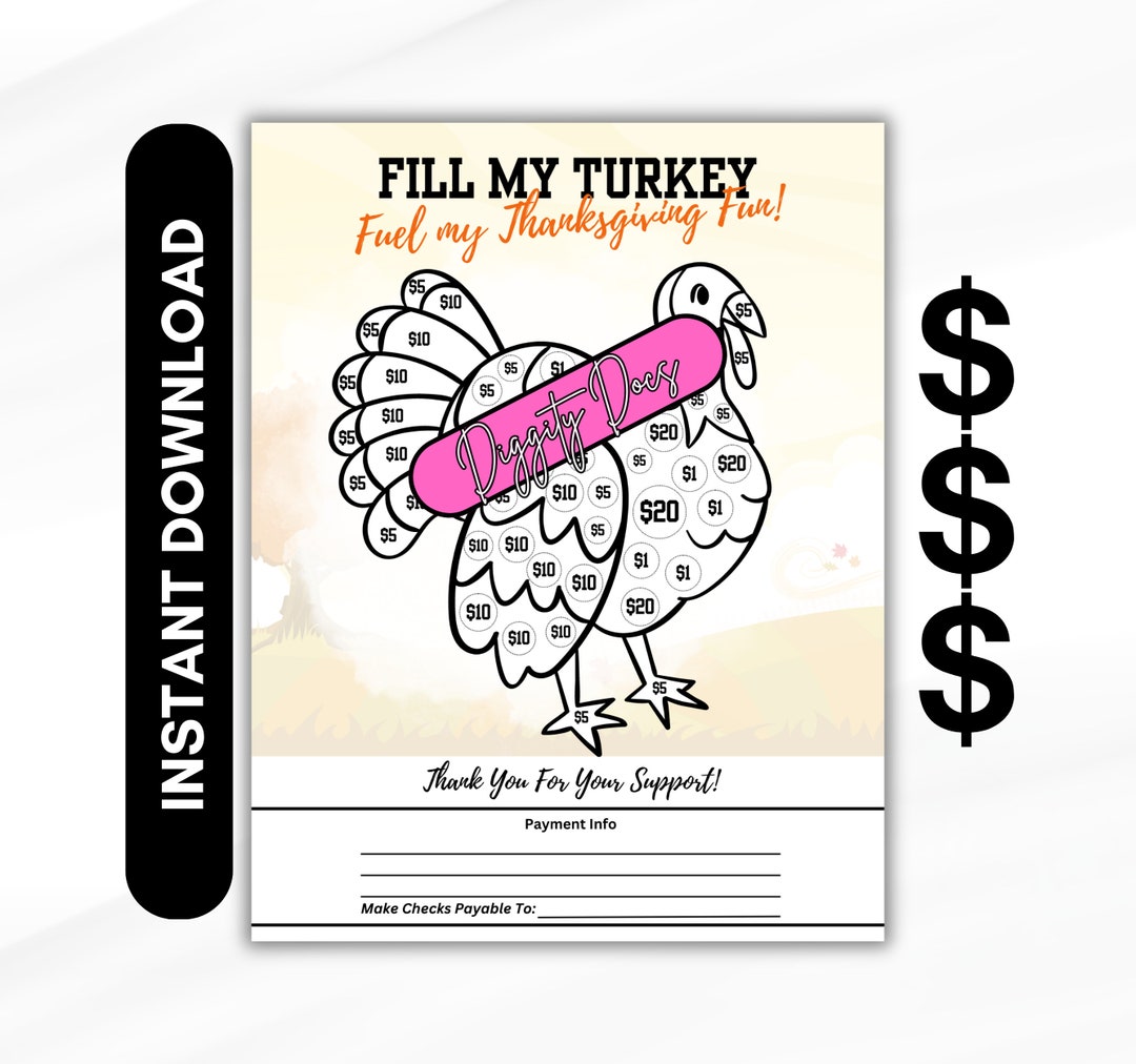 FILL MY TURKEY Fall Fundraiser Printable 8.5 X 11 Color-in Donation ...