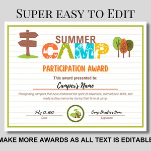 Editable Summer Camp Certificates | Personalize and Celebrate Camp ...