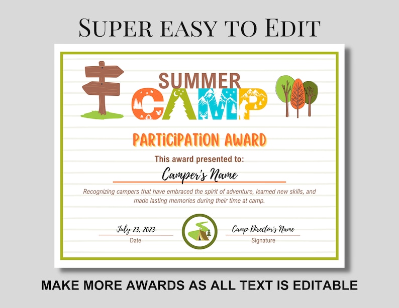 Editable Summer Camp Certificates | Personalize and Celebrate Camp ...