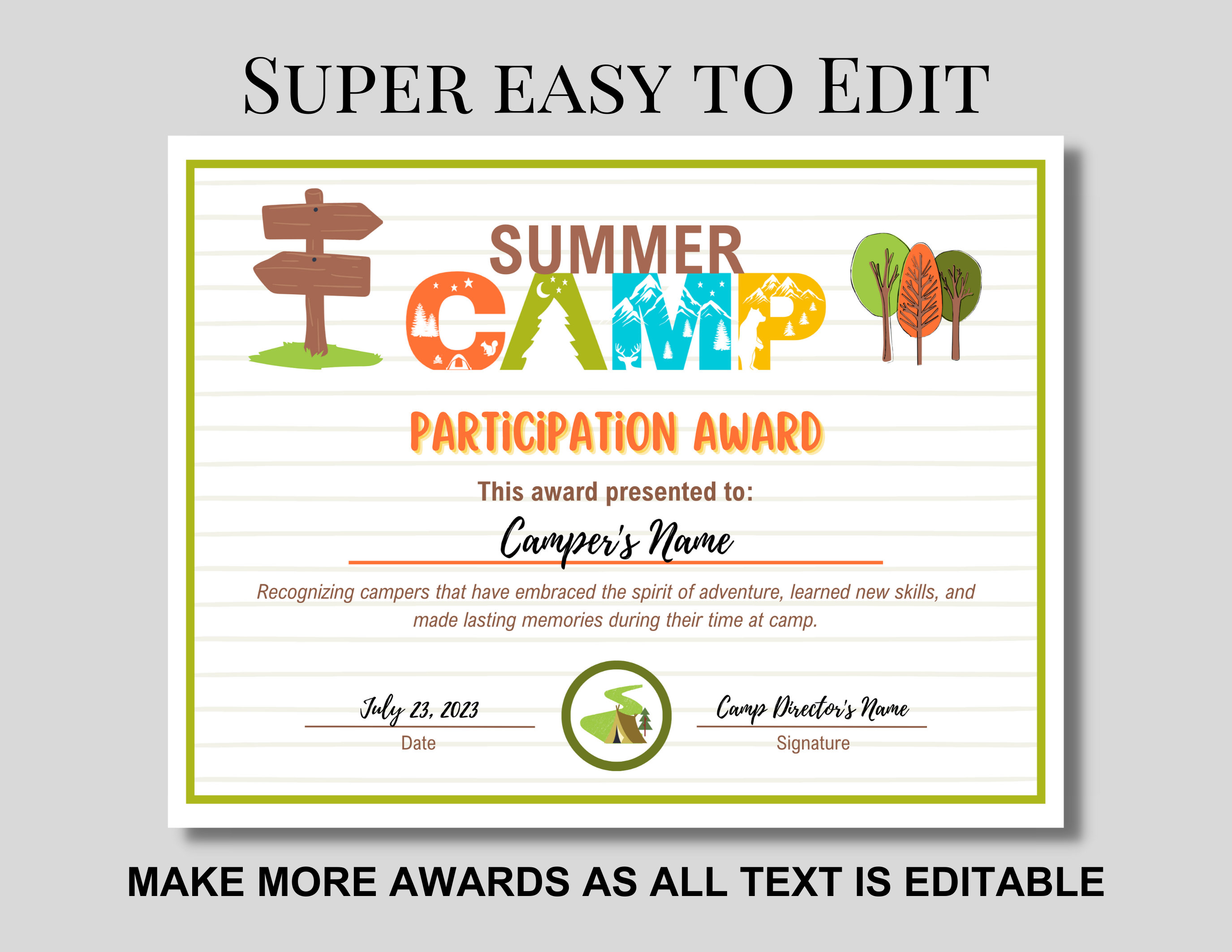 Editable Summer Camp Certificates Personalize and Celebrate Camp ...
