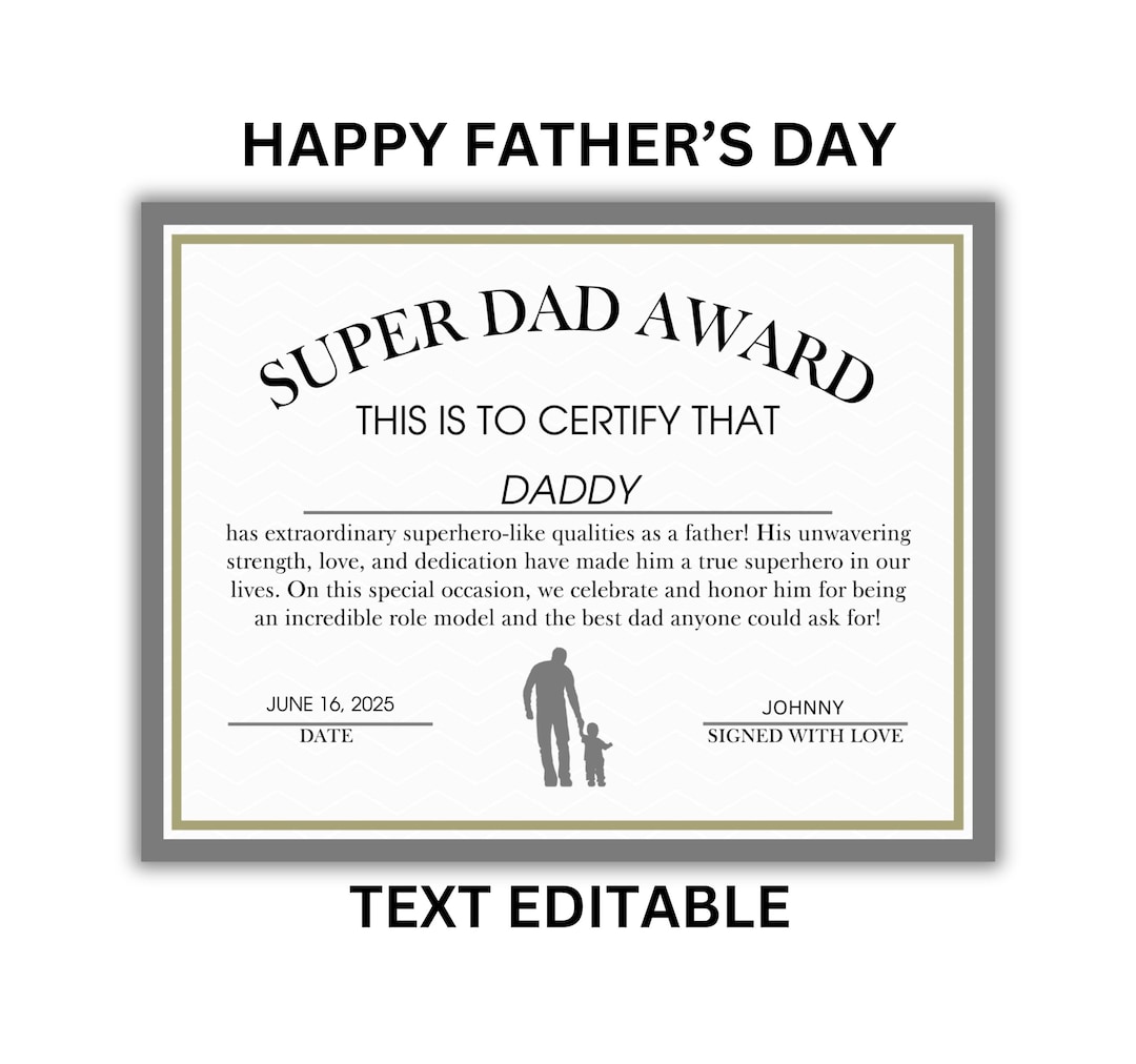 FATHER'S DAY AWARD Certificate | Celebrate Dad's Superpowers With a ...