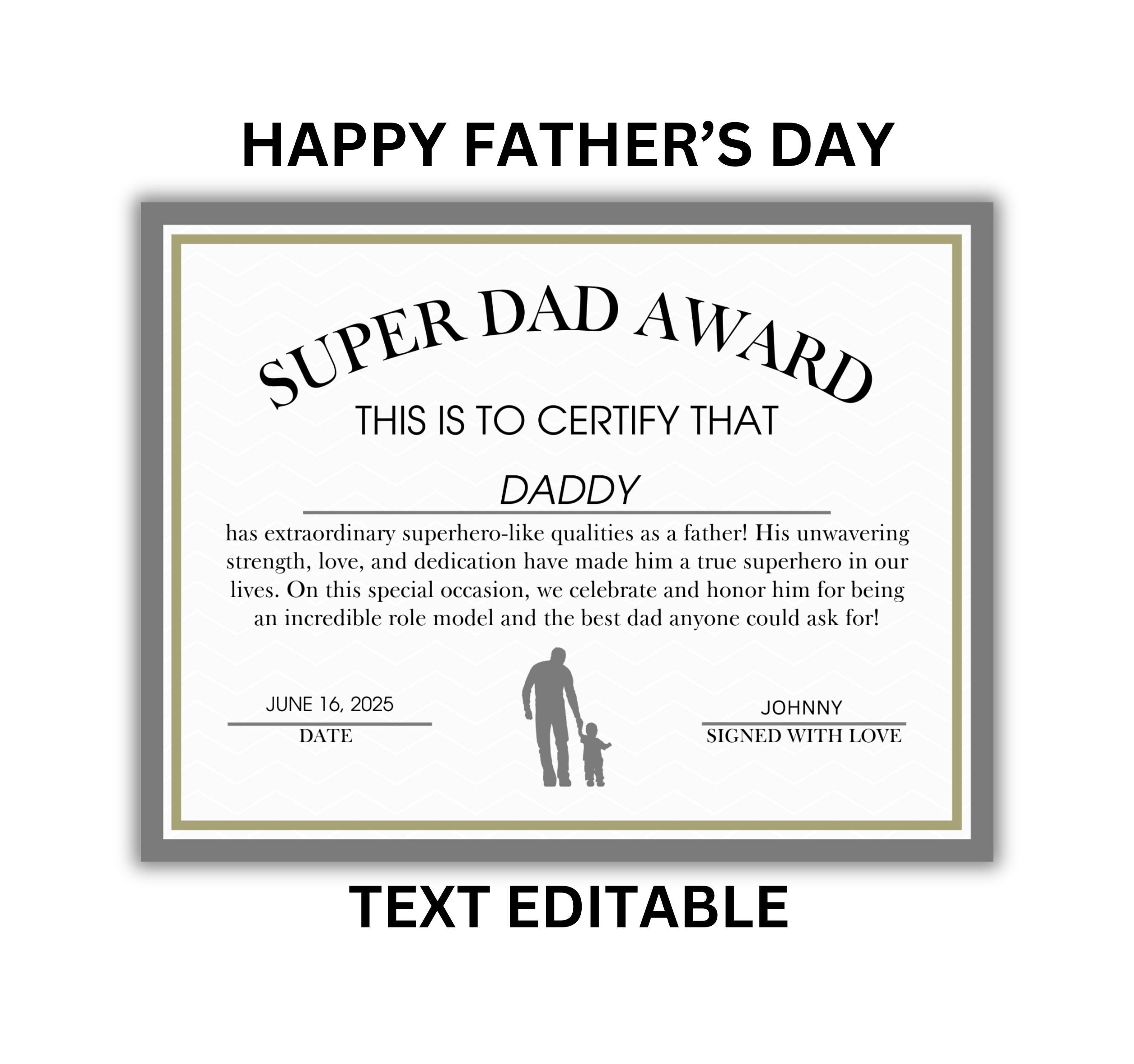 FATHER'S DAY AWARD Certificate | Celebrate Dad's Superpowers With a ...