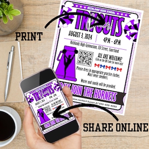 EDITABLE CHEER TRYOUT Flyer for High School or Competitive Cheer, Fully ...