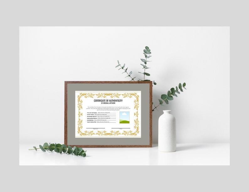 Artwork Certificate of Authenticity Template Digital Download ...