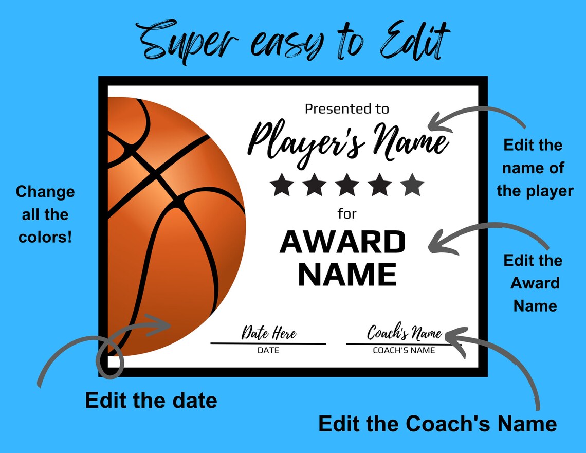 EDITABLE Basketball Award Certificates Basketball Awards End of Year ...