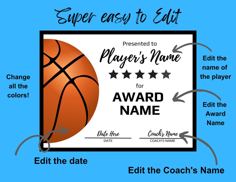 EDITABLE Basketball Award Certificates Basketball Awards End of Year ...